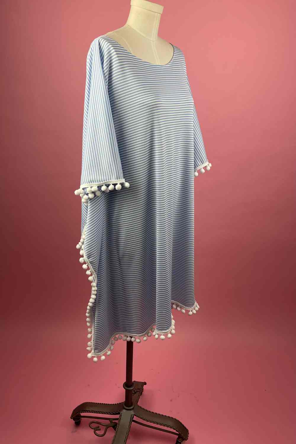 Light Blue and White Stripe Caftan with Pom Fringe from Sequin Saturday ...